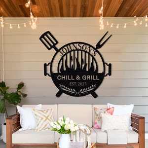 Chill and Grill Metal Sign,metal BBQ Sign Personalized Barbecue Metal ...