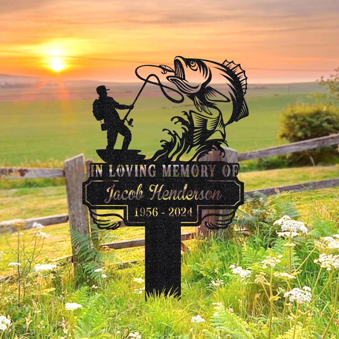Personalized Fishing Memorial Stake: Engraved Fisherman Grave Marker - Etsy