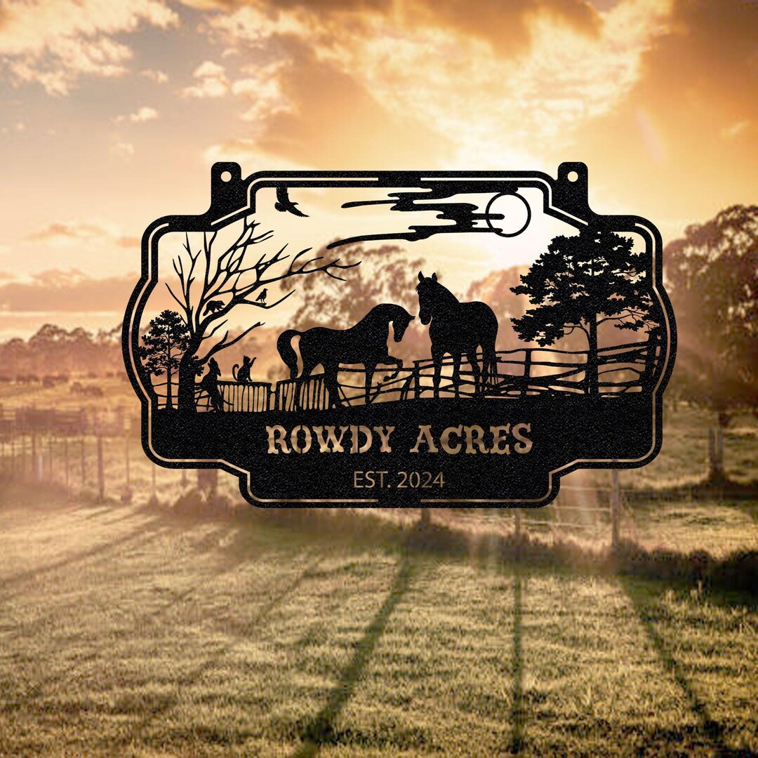 Large Personalized Metal Sign Horses Dog Fence Cat Birds Horse Ranch ...