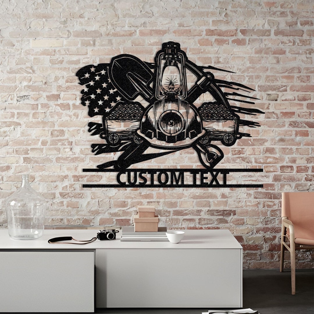 Custom Coal Mining US Flag Metal Wall Art Personalized Coal Miner Gifts ...