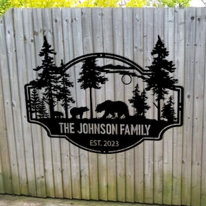 Last Name Signs for Home,bear Personalized Metal Sign,bear in Woods ...