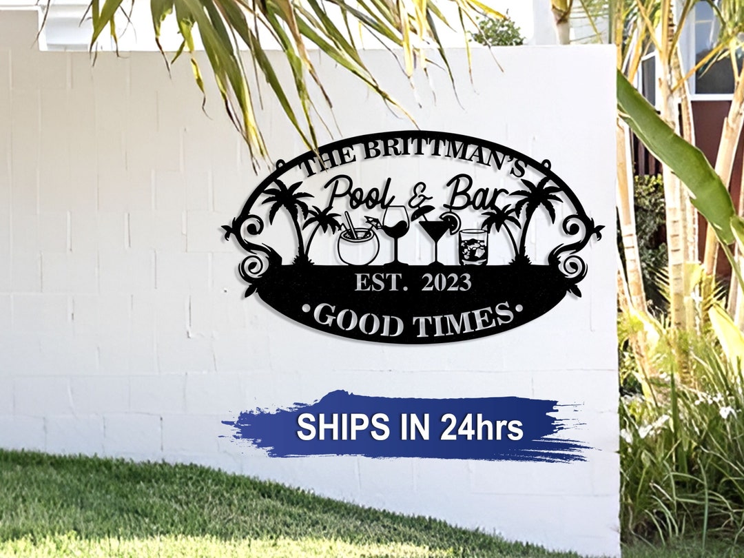 Personalized Family Poolside Sign, Outdoor Swimming Pool Metal Sign ...