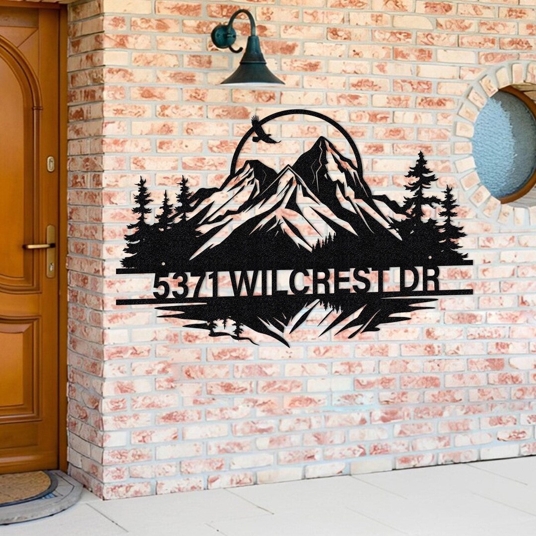 Custom Metal Mountain Address Sign: Personalized House Number Plaque - Etsy