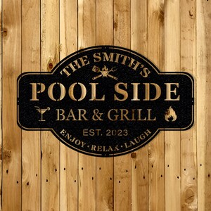 Personalized Metal Family Poolside Bar and Grill Sign,pool and Bar,tiki ...