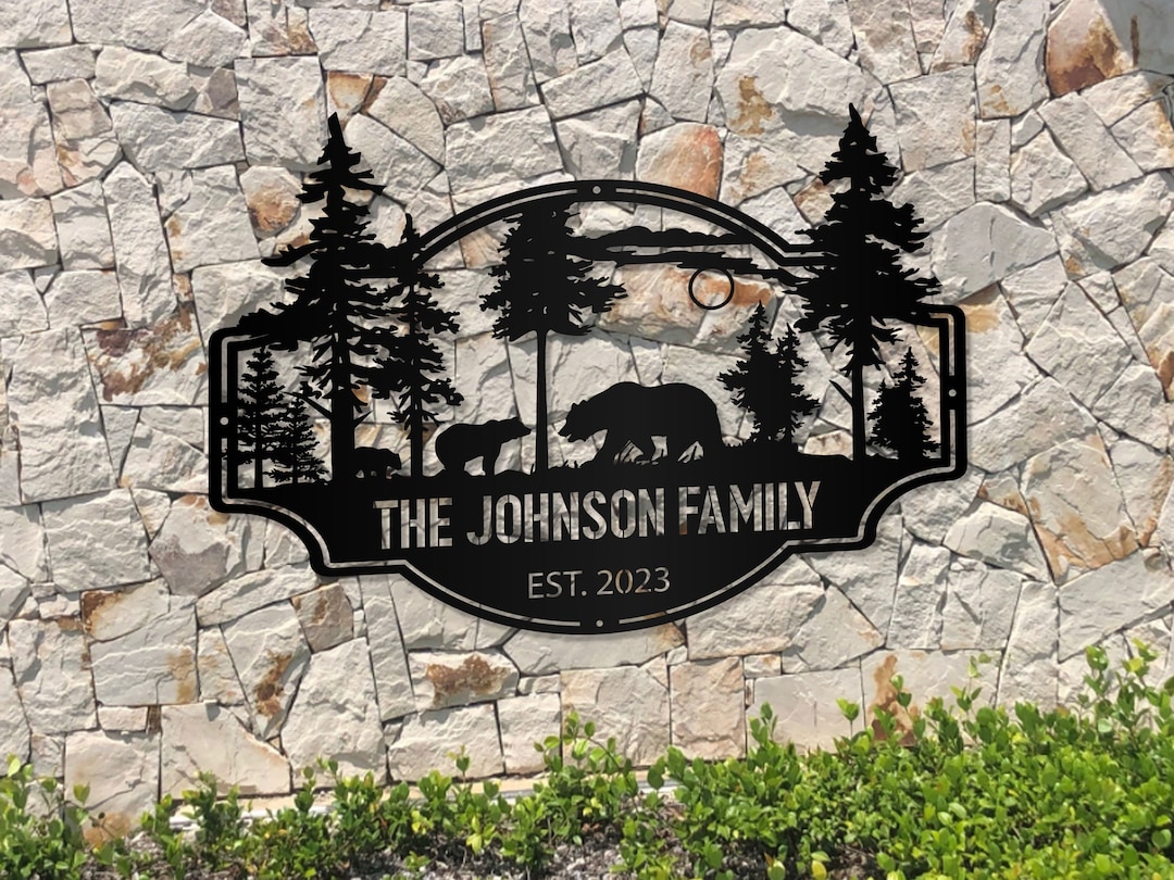 Last Name Signs for Home,bear Personalized Metal Sign,bear in Woods ...