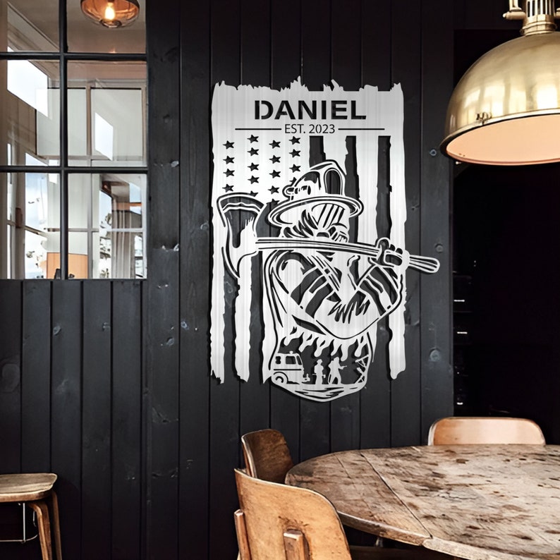 Personalizable Firefighter Metal Art Signamerican Flag and - Etsy