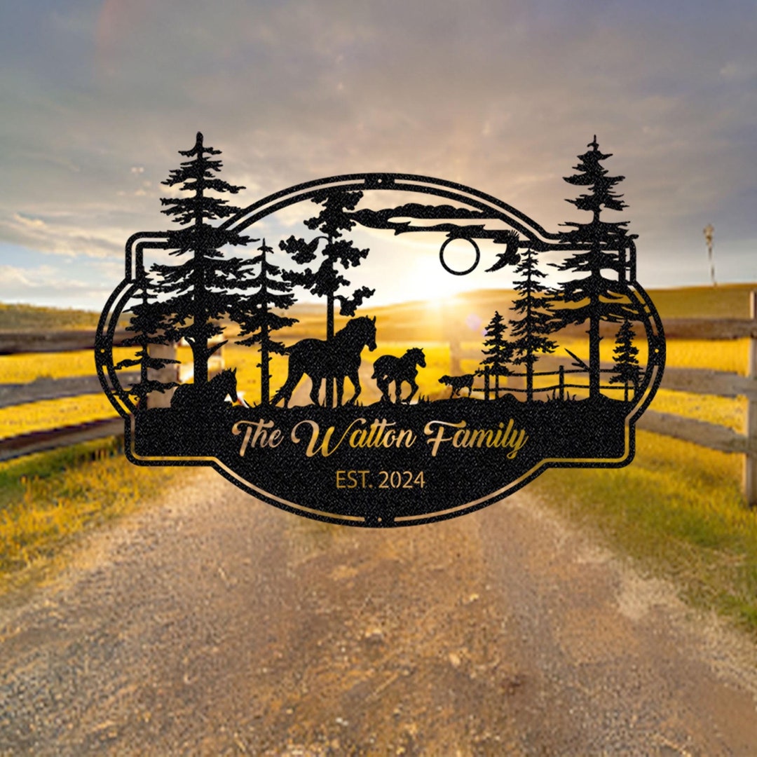 Custom Metal Last Name Sign: Horse, Dog, Ranch Decor - Etsy