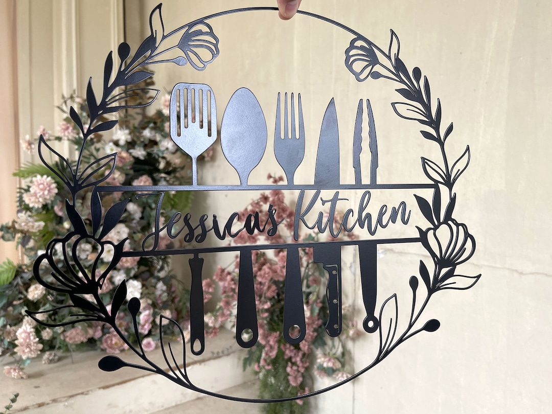 Personalize Mom's Kitchen Wall Art Decor, Metal Kitchen Monogram Sign ...