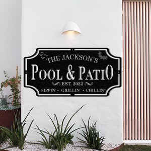 Personalized Pool & Patio Sign Backyard Bar and Grill Pool Deck Last ...