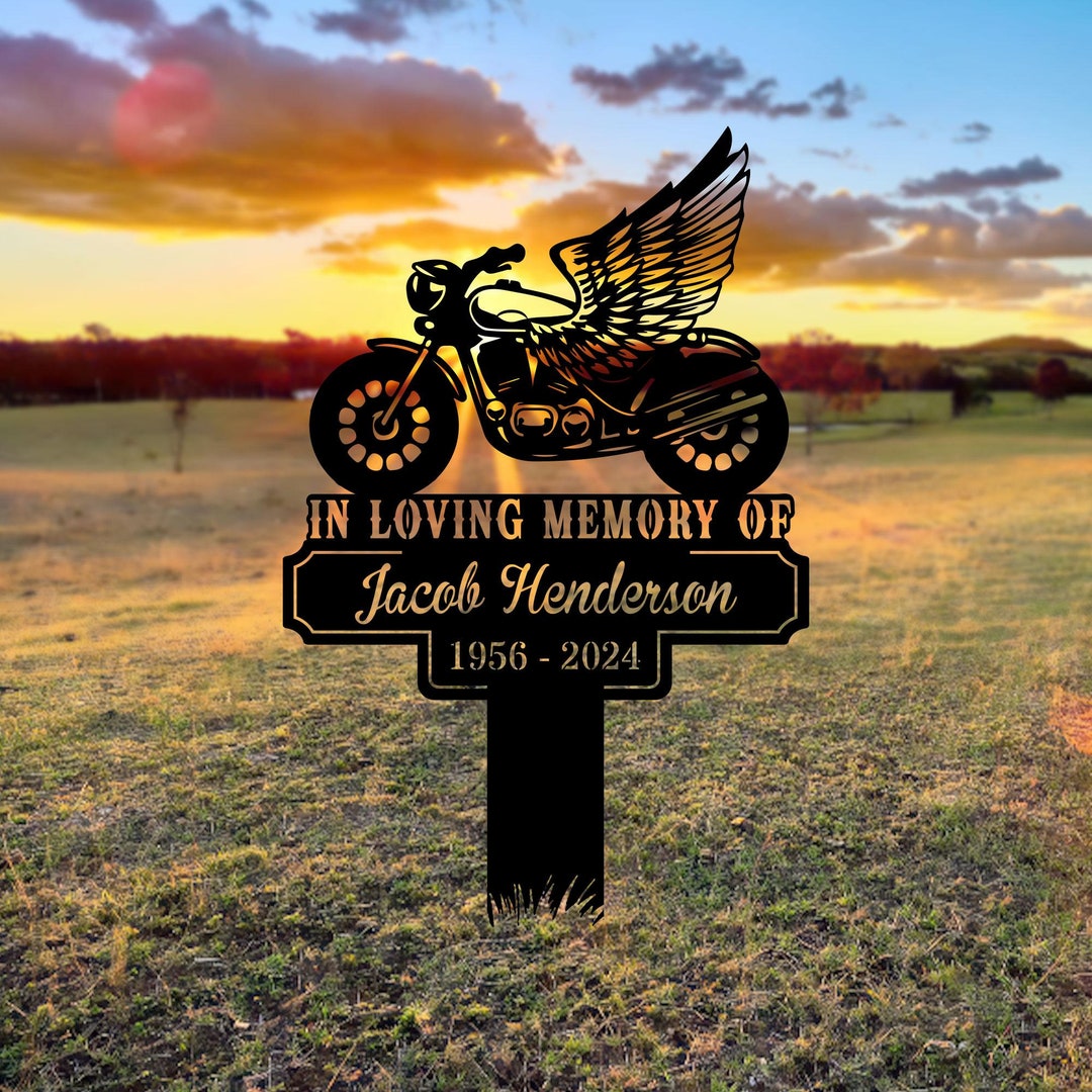 Custom Motorcycle Memorial Metal Sign: Biker Grave Marker, Garden Decor ...
