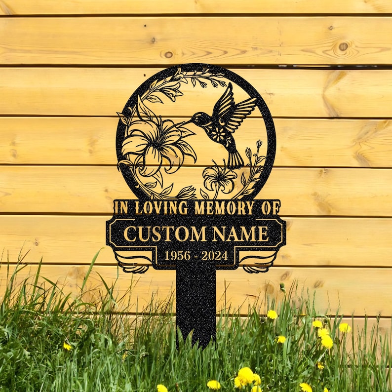 Personalized Memorial Stake Metal,hummingbird Memorial Stake,in Loving ...