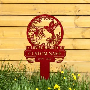 Personalized Memorial Stake Metal,hummingbird Memorial Stake,in Loving ...