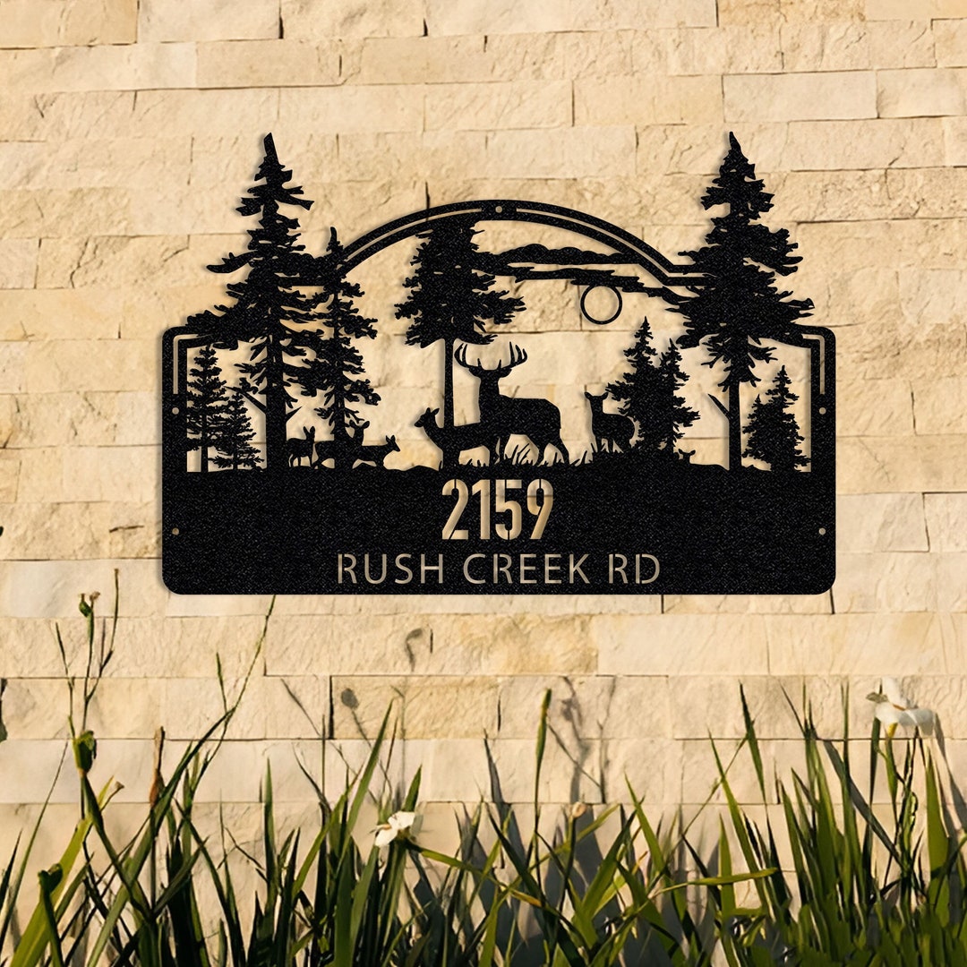 Personalized Deer Family Name Sign: Pine Tree Metal Address Plaque - Etsy