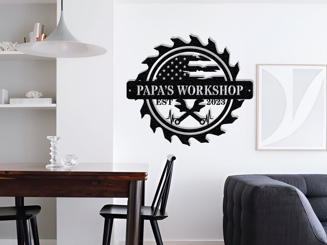 Custom American Flag Workshop Sign,personalized Metal Name Garage Sign ...