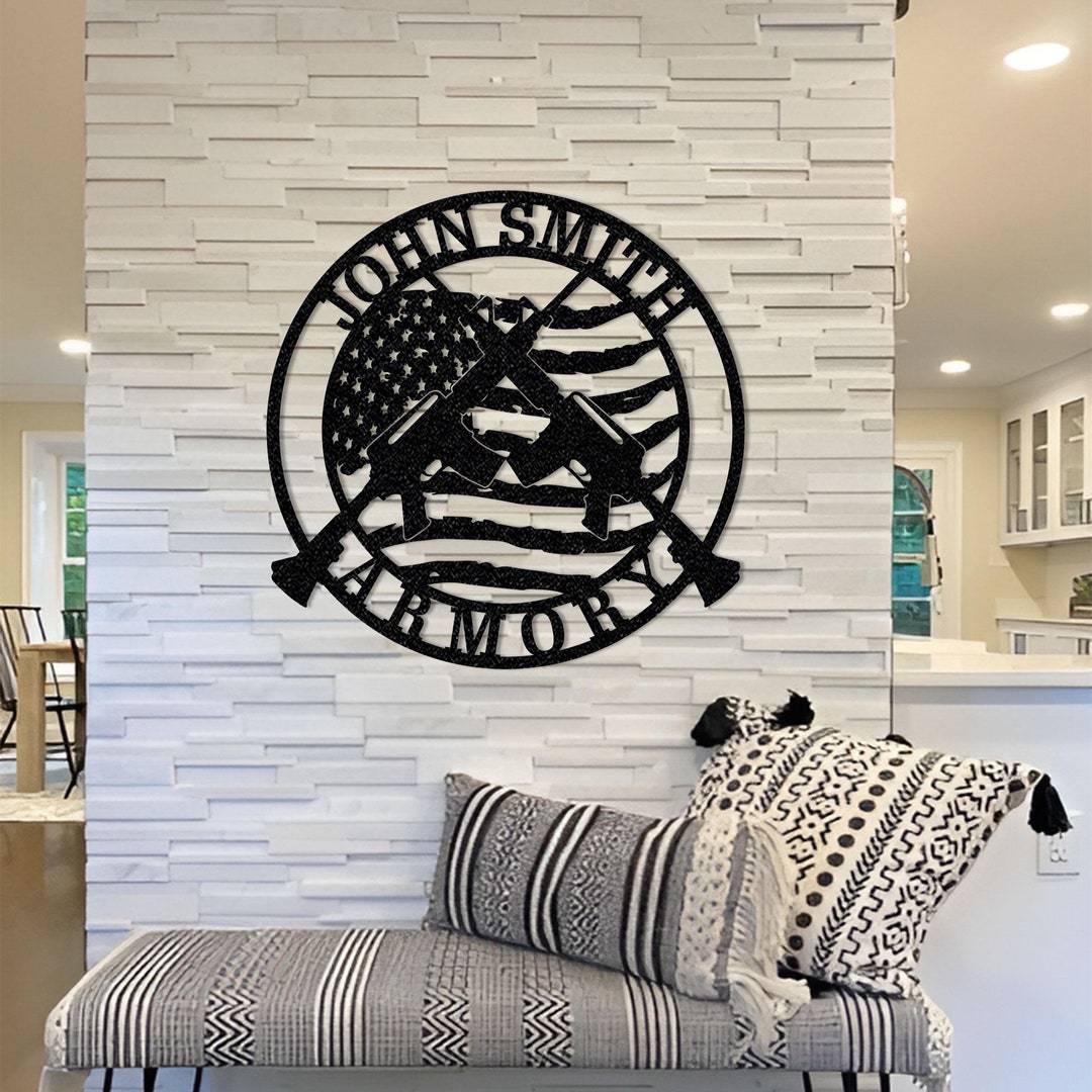 Personalized Us Flag Gun Metal Sign,gun Owner Gift,armory Decor,army ...