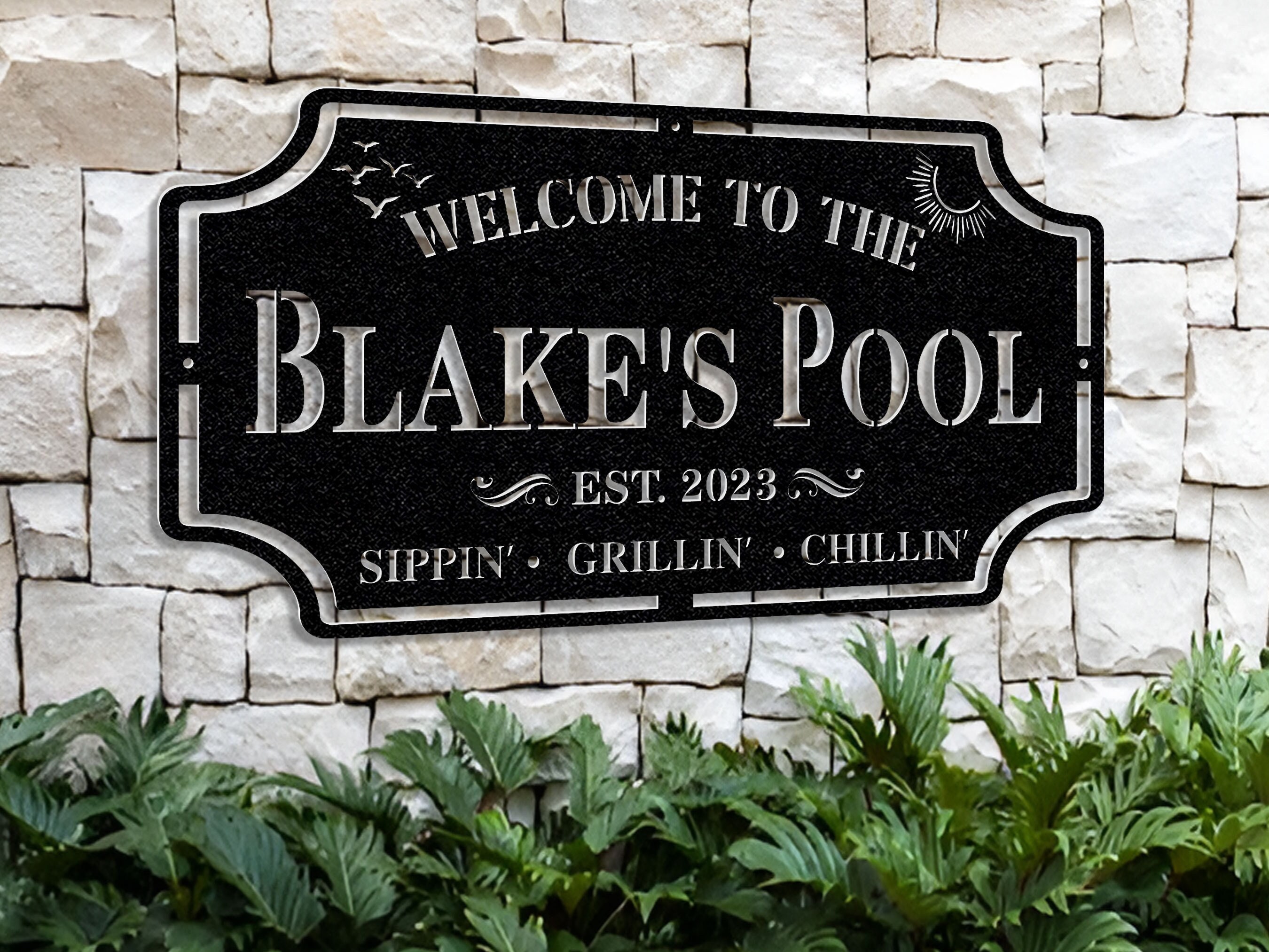 Personalized Family Pool Signwelcome Pool Metal Sign Tiki - Etsy