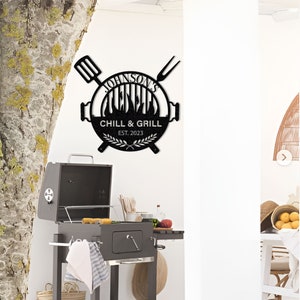 Chill and Grill Metal Sign,metal BBQ Sign Personalized Barbecue Metal ...