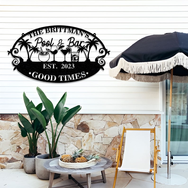 Personalized Family Pool & Bar Metal Sign: Outdoor Tiki Decor - Etsy