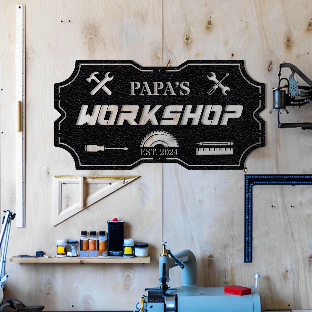 Custom Papa's Workshop Sign Gifts for Men,personalized Name Metal Shop ...