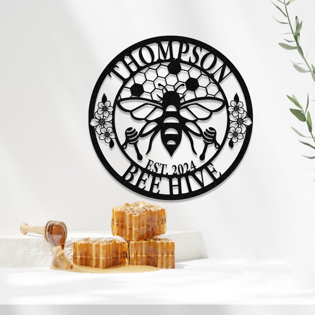 Personalized Honey Bee Metal Sign: Custom Last Name Garden Decor - Etsy