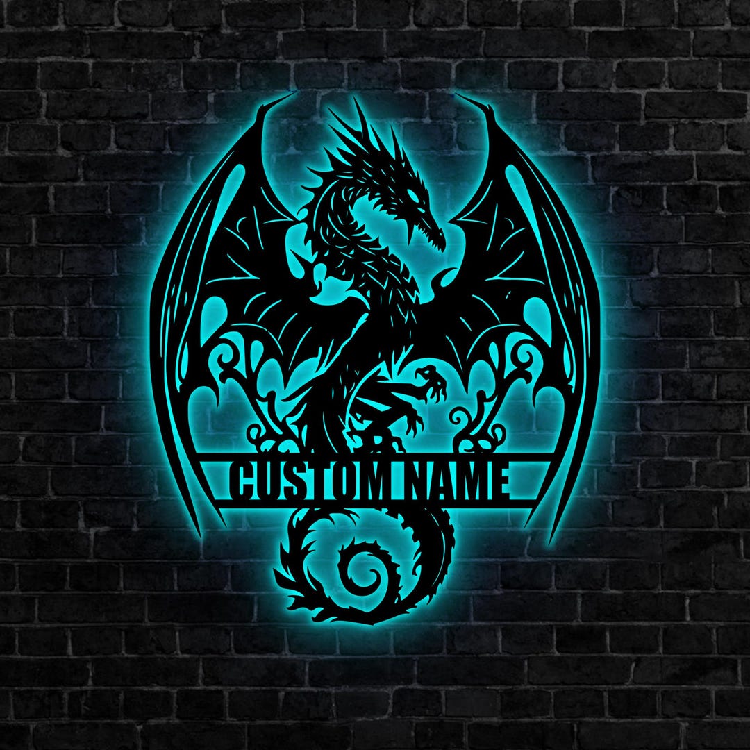 Custom Dragon Metal Sign With Led Light for Game Room, Personalized ...