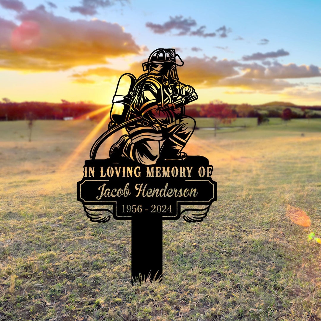 Personalized Fire Fighter Fireman Memorial Plaque Stake Outdoor ...