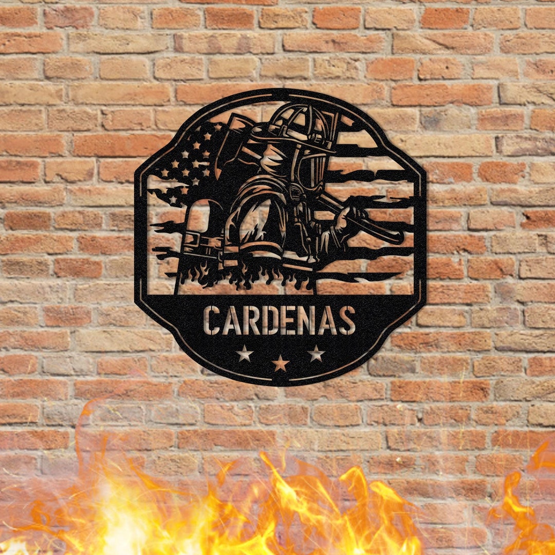 Personalized Firefighter Metal Art Sign Firefighter Monogram Custom ...
