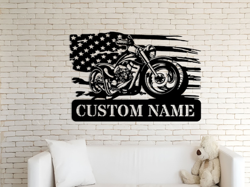 Custom Motorcycle Metal Wall Art: Personalized Biker USA Flag Sign - Etsy