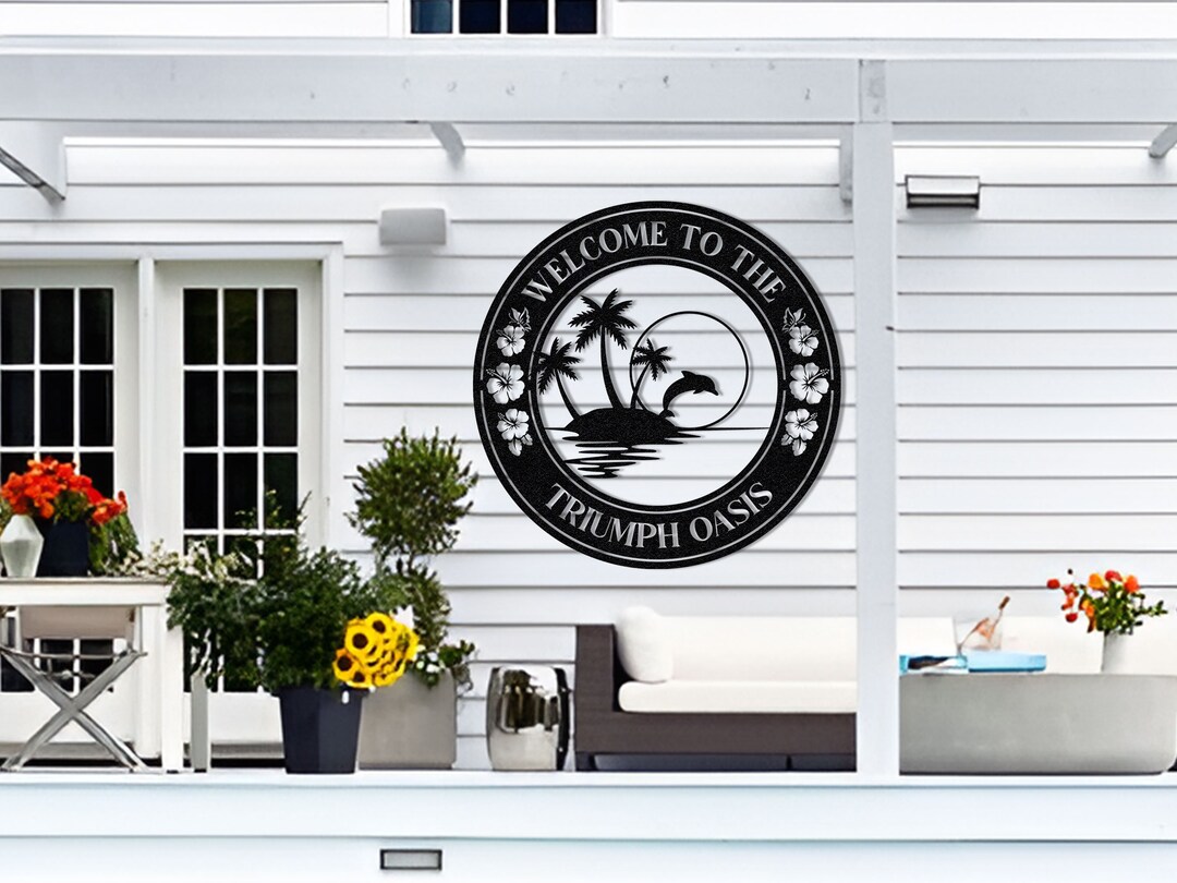 Personalized Tropical Metal Sign: Custom Palm Tree Patio Decor - Etsy
