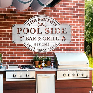Personalized Metal Family Poolside Bar and Grill Sign,pool and Bar,tiki ...