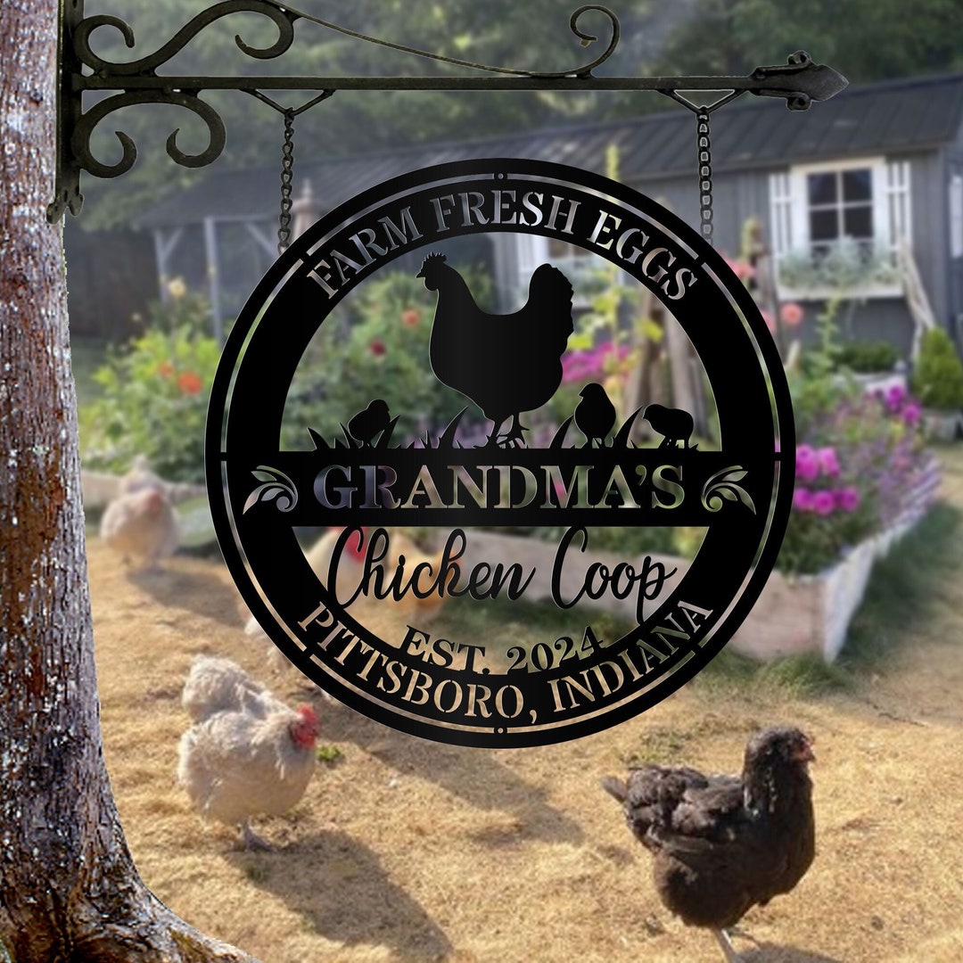 Personalized Chicken Coop Sign, Farm Fresh Eggs Sign, Metal Chicken ...