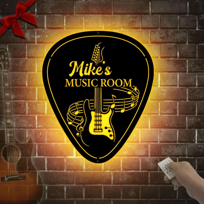 Custom Guitar Metal Sign With LED Lights: Music Room Wall Art - Etsy