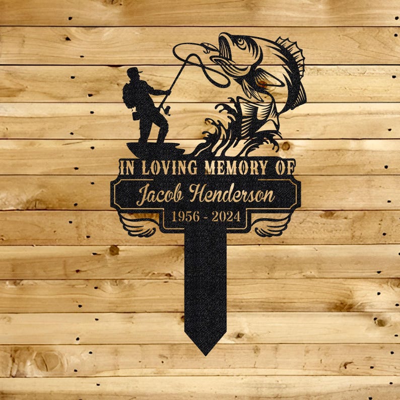 Personalized Fishing Memorial Stake: Engraved Fisherman Grave Marker - Etsy