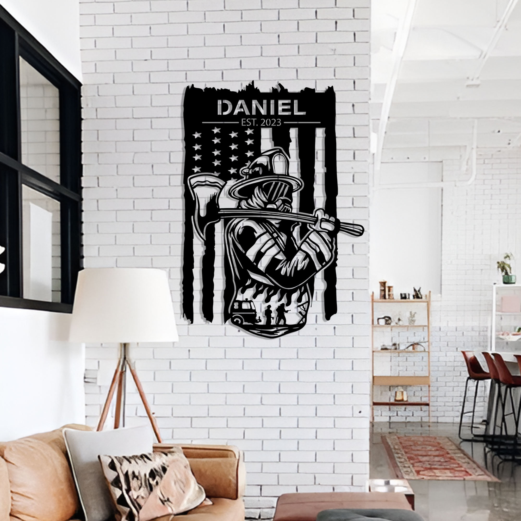 Personalizable Firefighter Metal Art Signamerican Flag and - Etsy