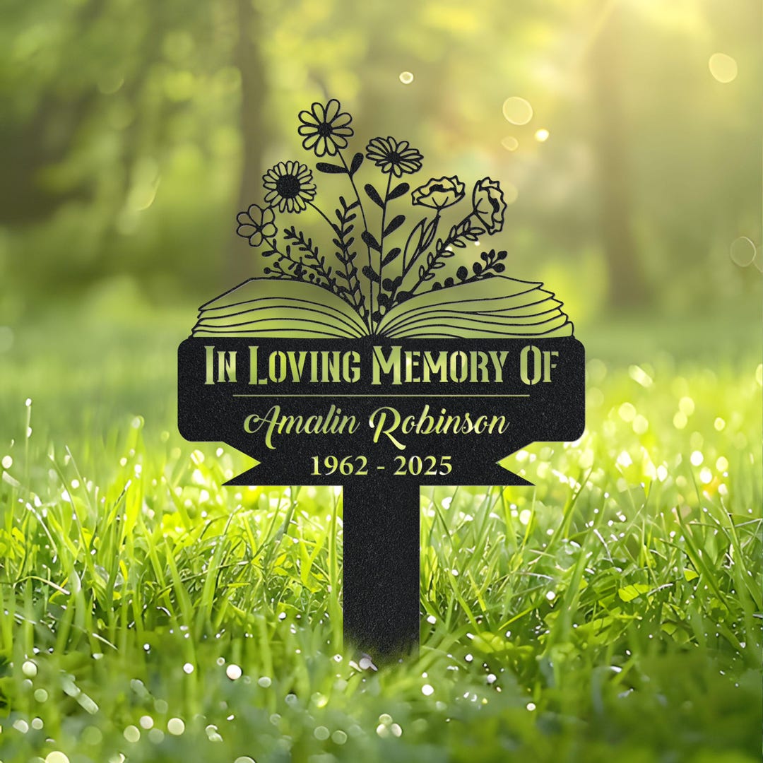 Personalized Floral Book Teacher Memorial Stake,teacher Name Sign,book ...
