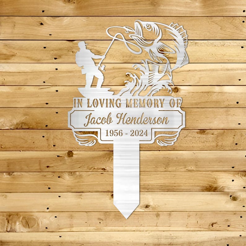 Personalized Fishing Memorial Stake: Engraved Fisherman Grave Marker - Etsy