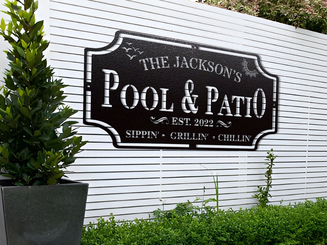 Personalized Pool & Patio Sign Backyard Bar and Grill Pool - Etsy