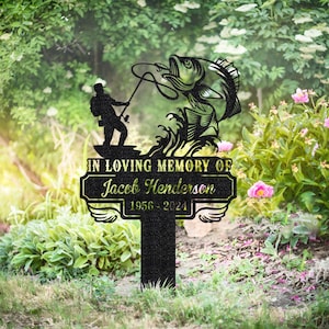 Personalized Fishing Memorial Stake: Engraved Fisherman Grave Marker - Etsy