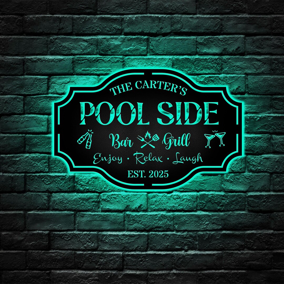 Personalized Sign for Pool Bar Metal Family Poolside Bar and Grill Sign ...
