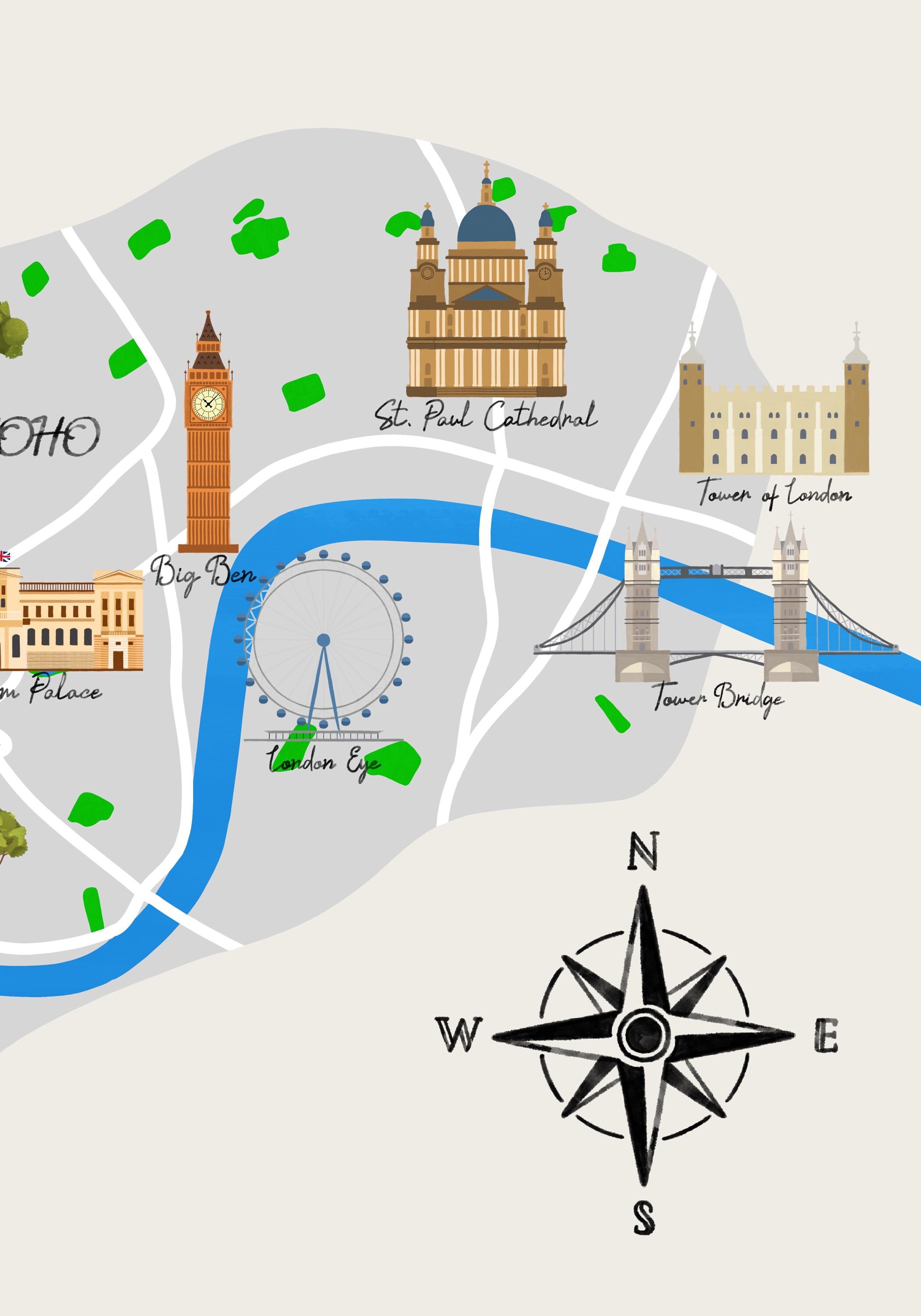 Fine Art City of London Map Postcard, London Map Picture Card With Big ...