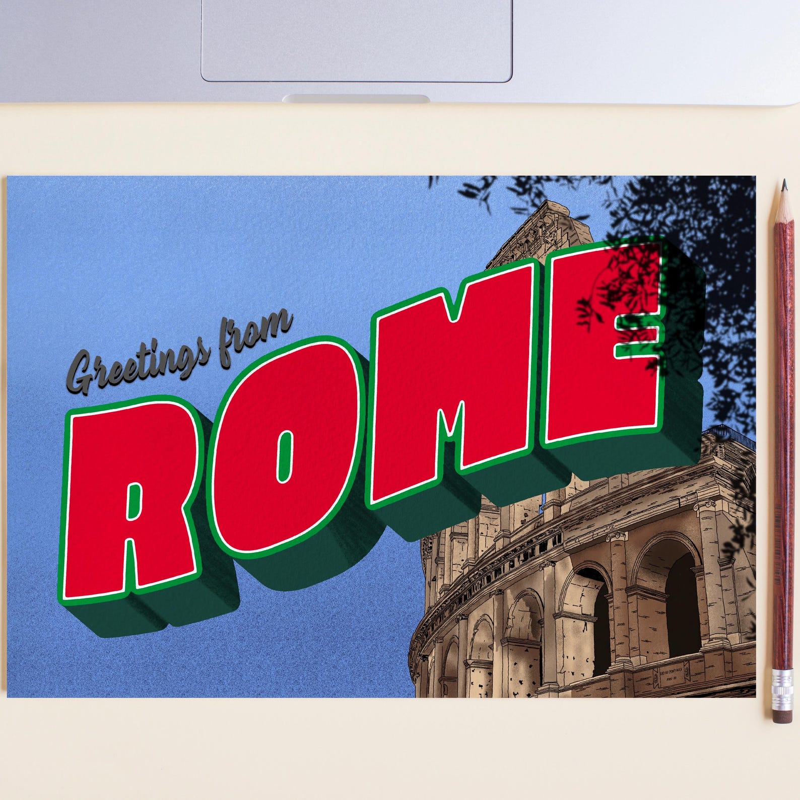Fine Art Greetings From Rome Postcard, Colosseum Picture Card, Rome ...