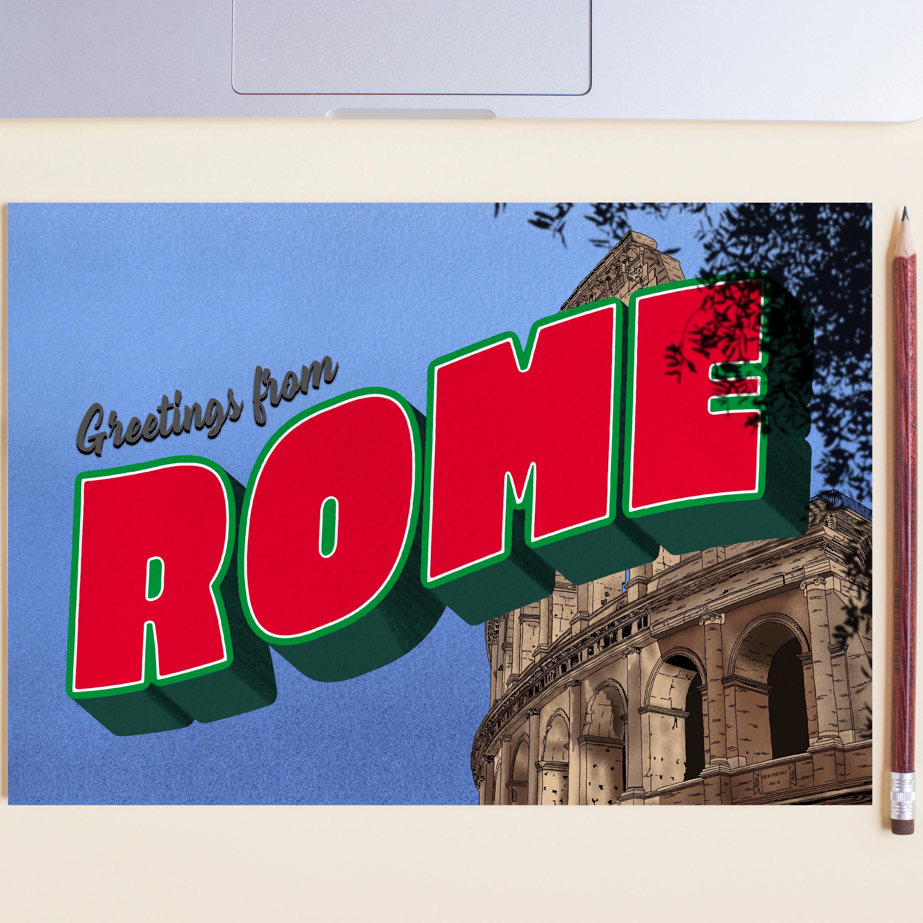 Fine Art Greetings From Rome Postcard, Colosseum Picture Card, Rome ...