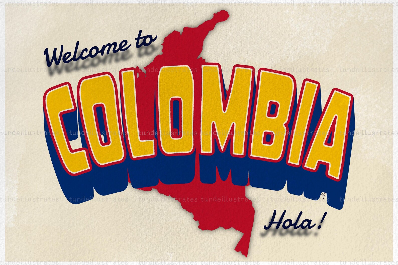 Welcome to Colombia Postcard: Travel Map Art (digital Printable) - Etsy