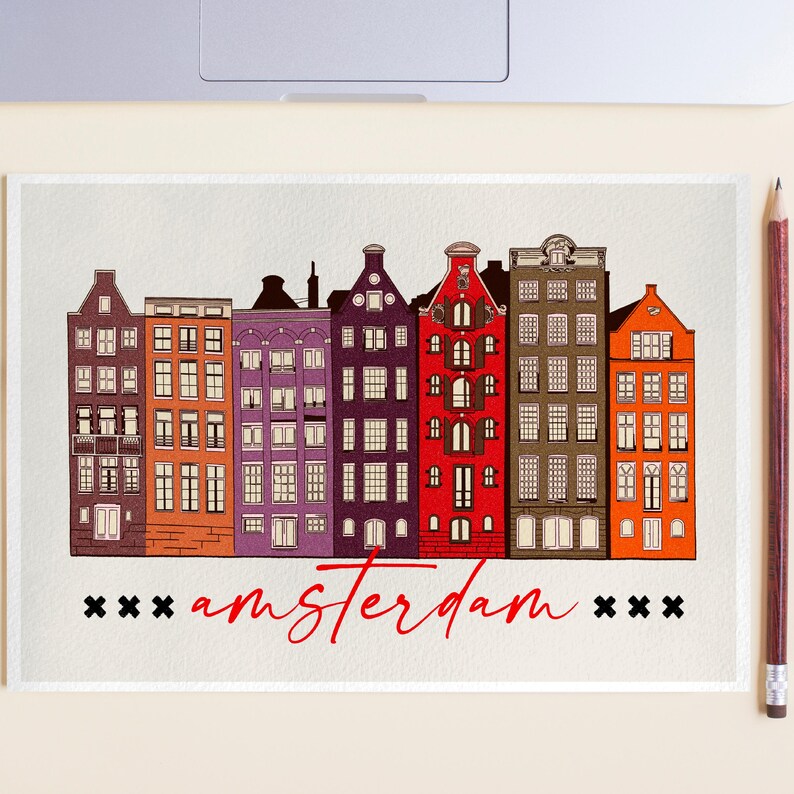 Fine Art Amsterdam Postcard, Dancing Houses Picture Card, Canal Houses ...