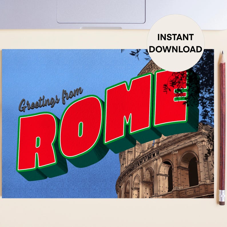Fine Art Greetings From Rome Postcard, Colosseum Picture Card, Rome ...