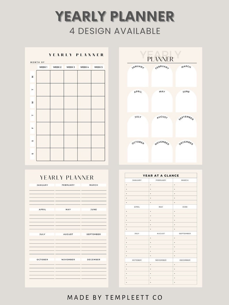 Yearly Overview Planner, Year at a Glance, Annual Planner, Minimalist ...