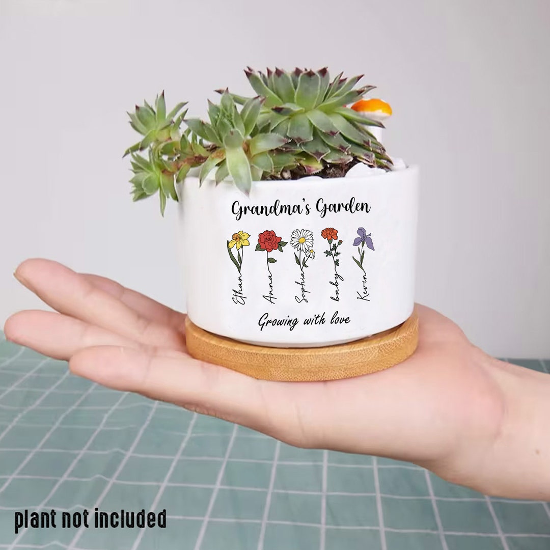 Personalized Birth Flower Planter Pot, Gift for Her, Grandma's Garden ...