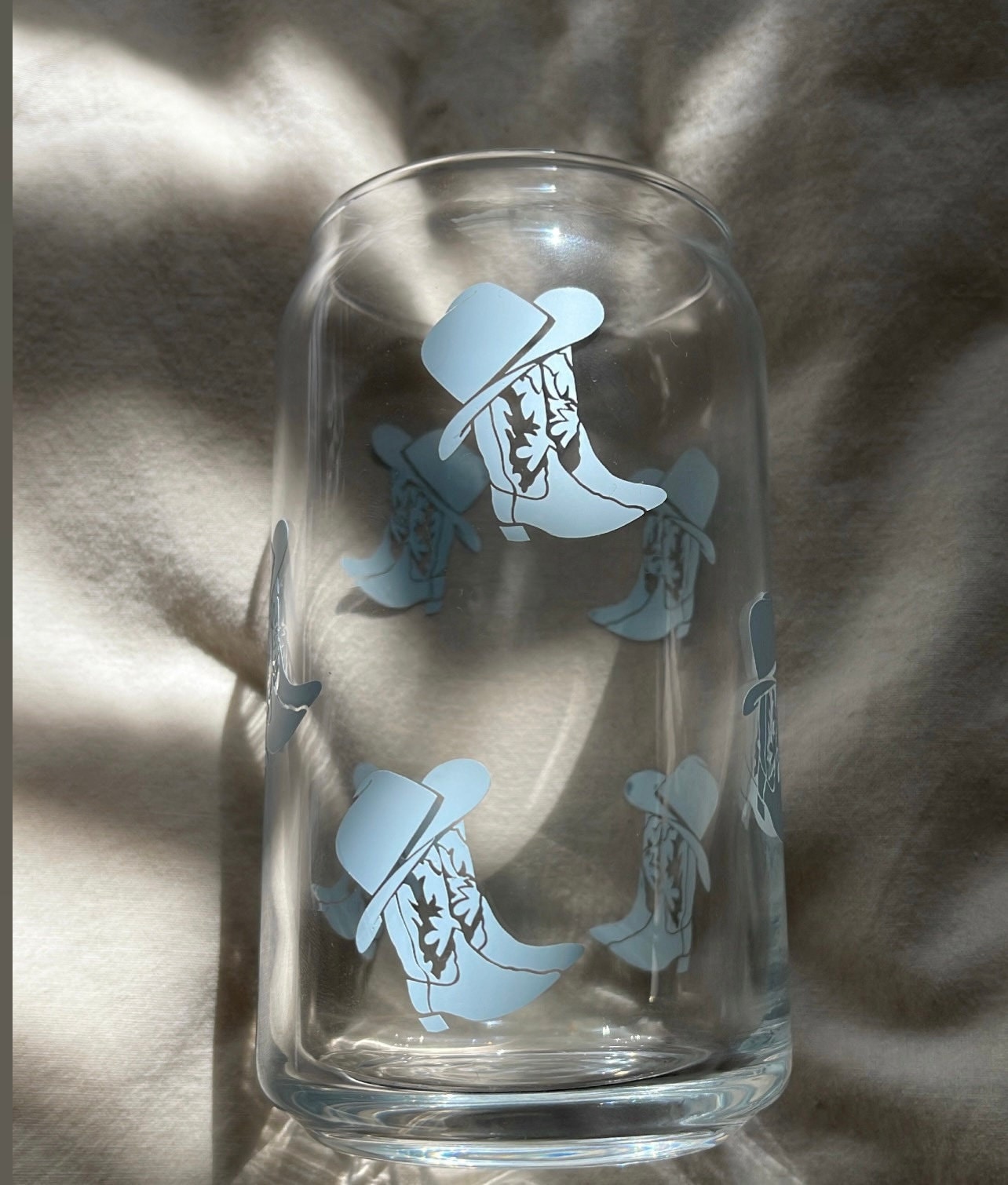 Cowboy Glass Cup With Bamboo Lid and Glass Straw, 16oz Beer Can Glass ...