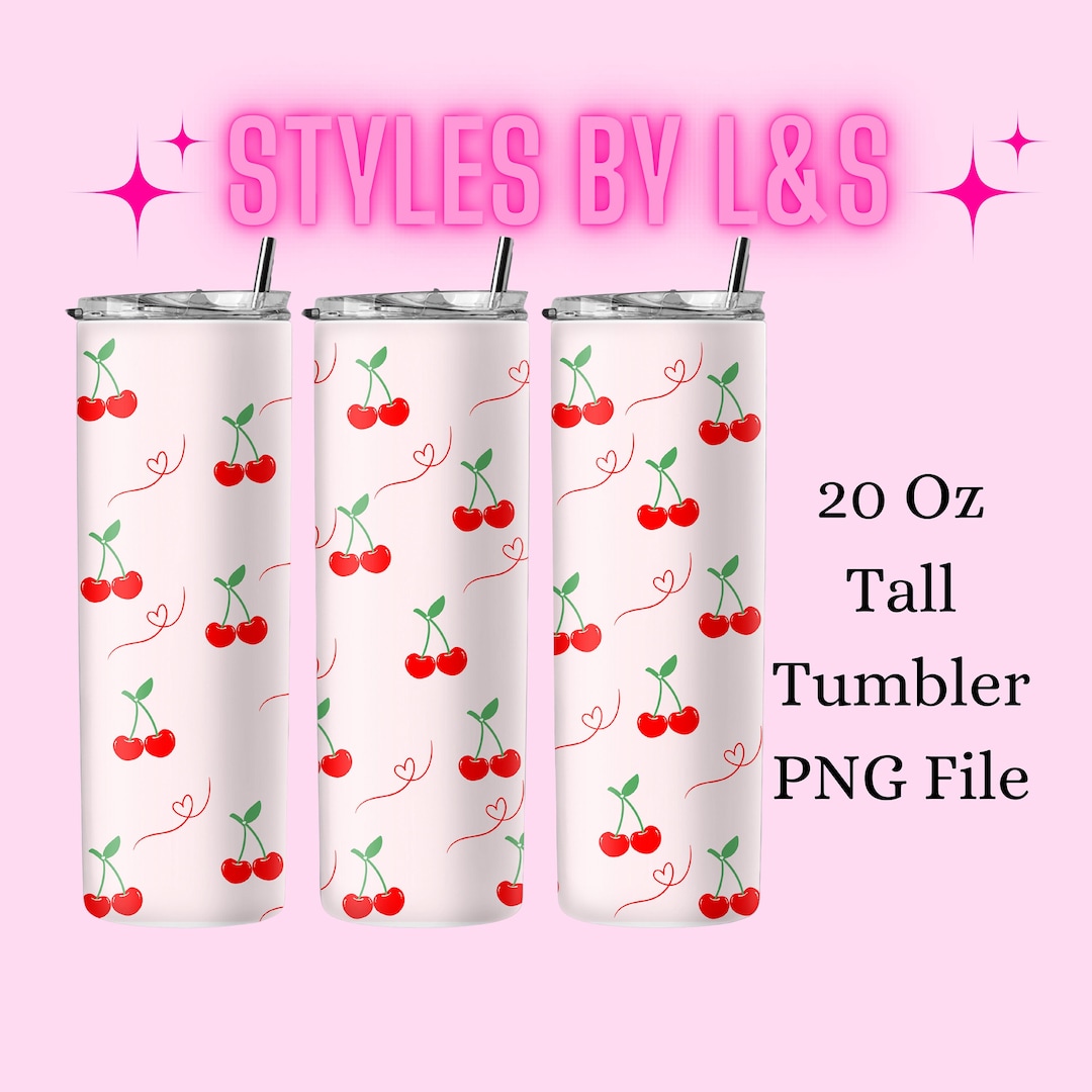 Cherries, Hearts, Cherry Tumbler , 20 Oz Png Sublimation Wrap, Digital ...