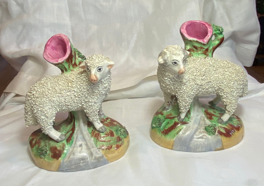Pair of Staffordshire Sheep Spill Vases - Etsy